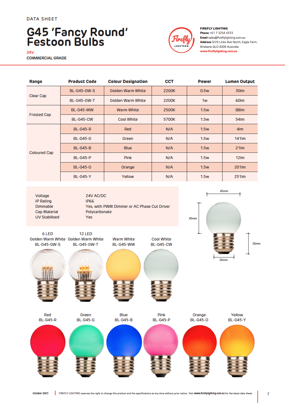 LED Festoon Lights Data Sheets - Firefly Lighting - Commercial Grade ...